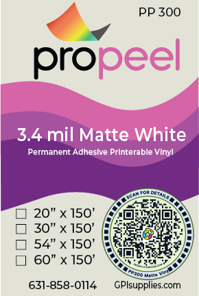 PP300 ProPeel 3.4 mil MATTE White Permanent Printable Vinyl | GPI Supplies